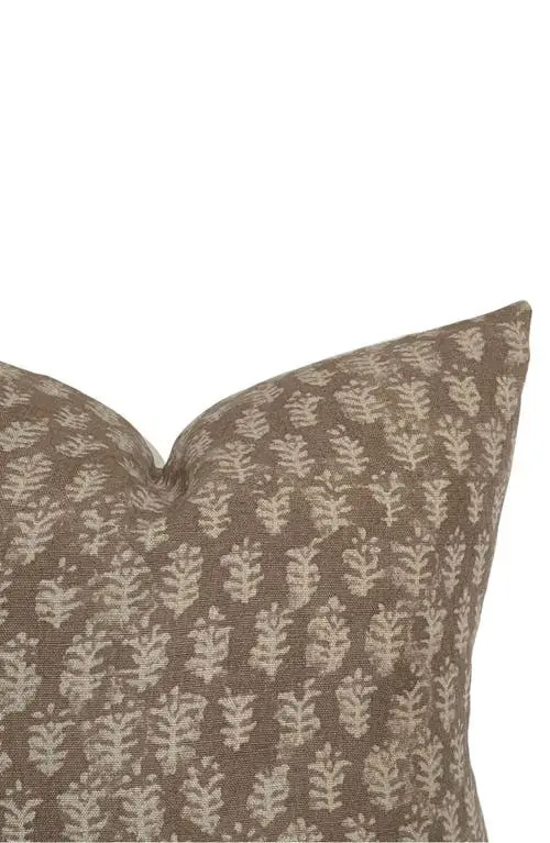 LINEN & JAMES Andie Warm Brown Floral Handblock Pillow Cover