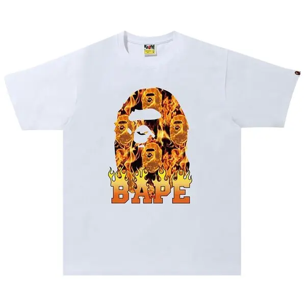 A BATHING APE Ape Head Flame Tee - White