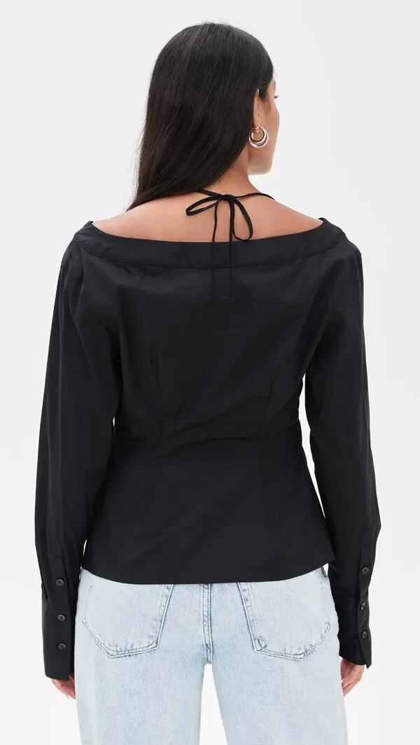 Good American Poplin Off-Shoulder Top Black001 60% Off