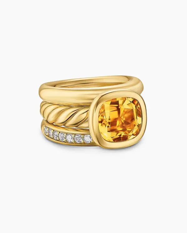 David Yurman Dy Mercer® Color Three Row Stone Ring In 18k Yellow Gold With Diamonds - Citrine
