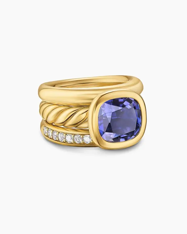 David Yurman Dy Mercer® Color Three Row Stone Ring In 18k Yellow Gold With Diamonds - Iolite