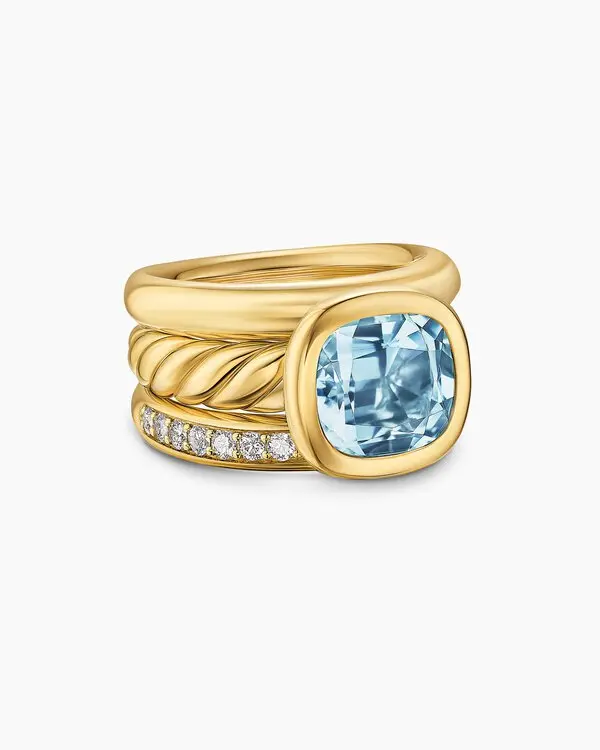 David Yurman Dy Mercer® Color Three Row Stone Ring In 18k Yellow Gold With Diamonds - Sky Blue Topaz