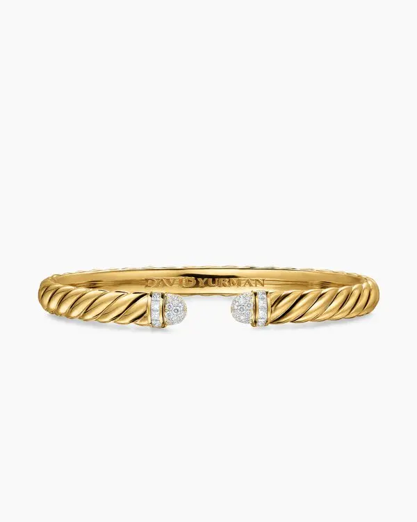 David Yurman 18k Yellow Gold Sculpted Cable Cuff With Diamonds - Diamond