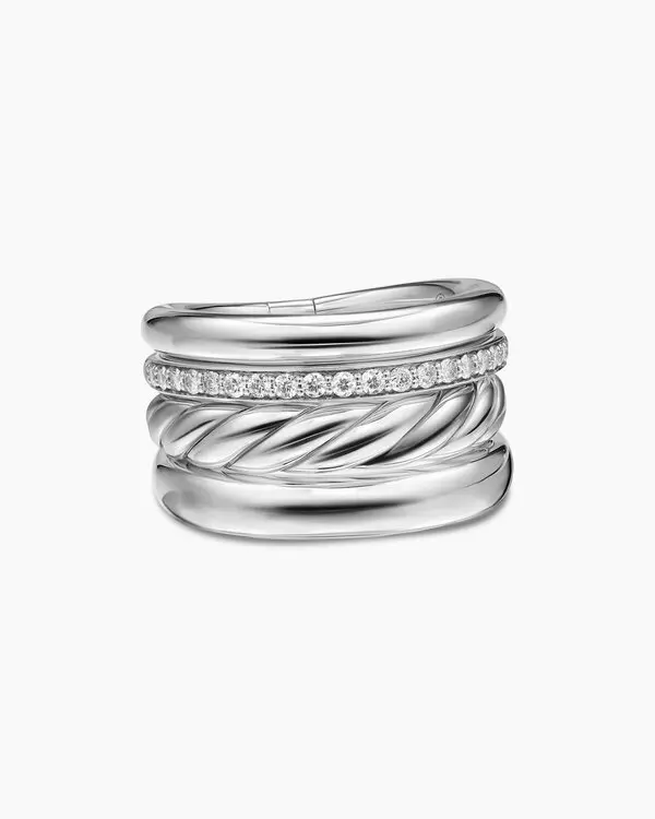 David Yurman Dy Mercer® Four Row Sterling Silver Ring With Diamonds - Diamond