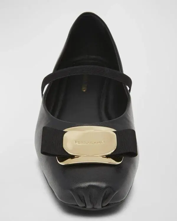 FERRAGAMO Zina Leather Ballerina Flats - Nero
