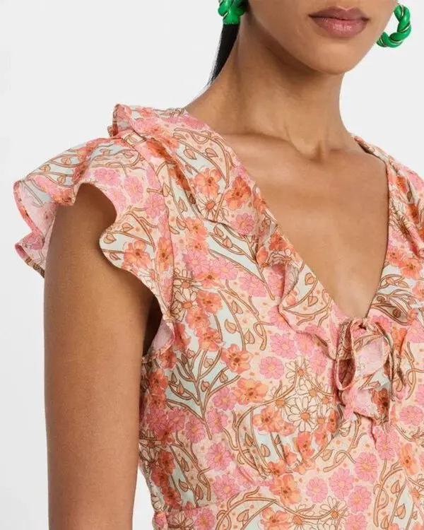 Paige Farrow Ruffle V-neck Top - Blue Bell Multi