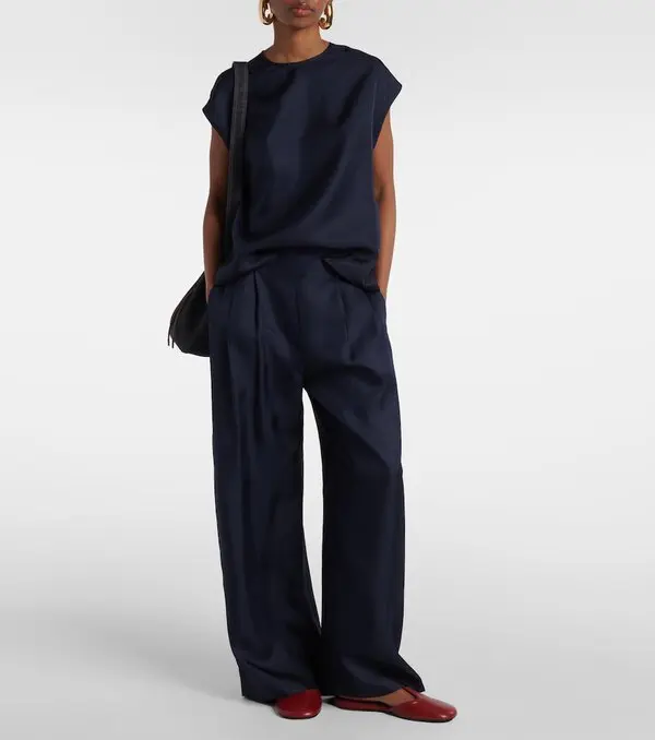Asceno Isola Wide-leg Silk Pants - Blue