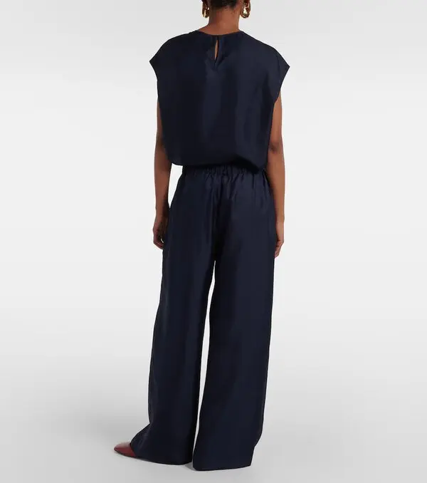 Asceno Isola Wide-leg Silk Pants - Blue
