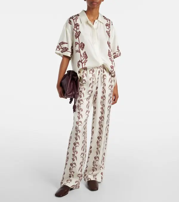 Asceno Aurelia Silk Twill Wide-leg Pants - Brown