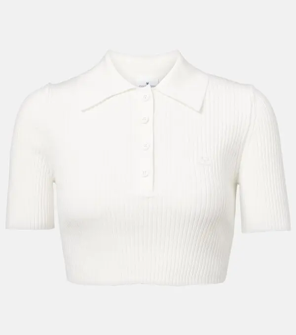COURREGES Courrèges Cropped Ribbed-knit Polo Shirt - White