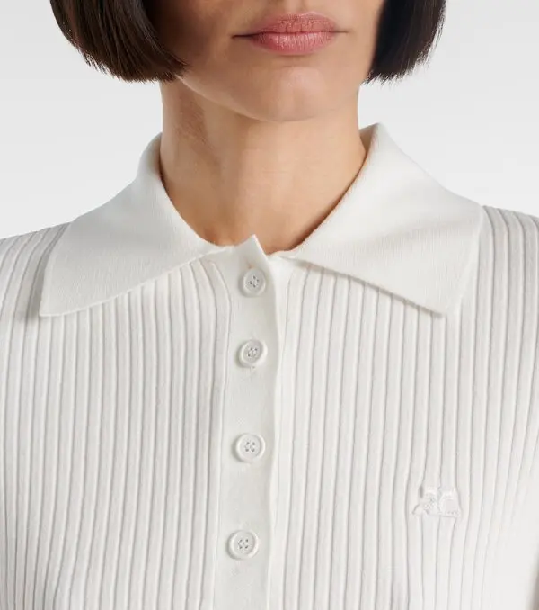 COURREGES Courrèges Cropped Ribbed-knit Polo Shirt