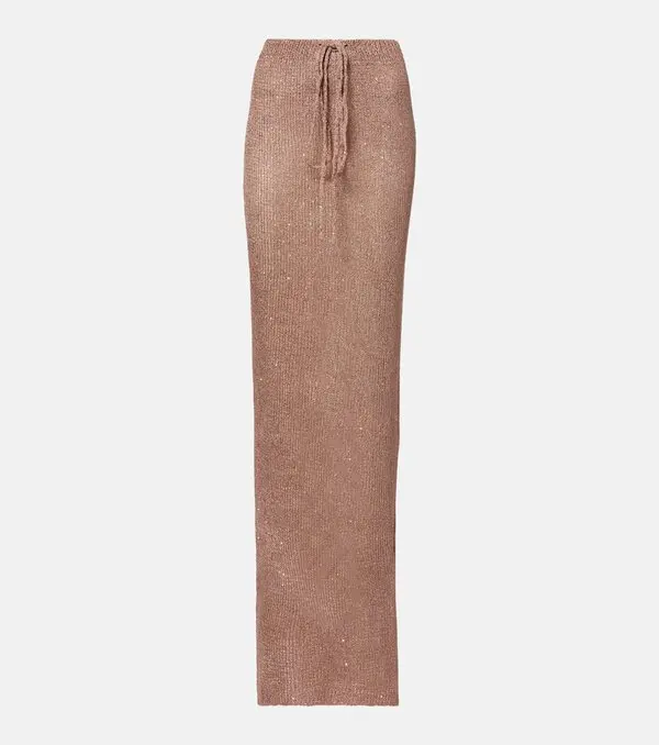 BANANHOT Alma Sequined Maxi Skirt - Brown