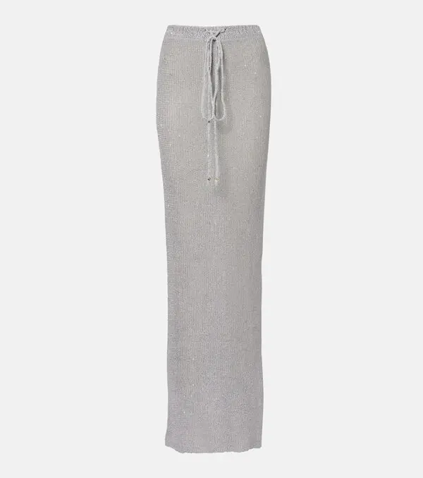 BANANHOT Alma Sequined Maxi Skirt - Silver