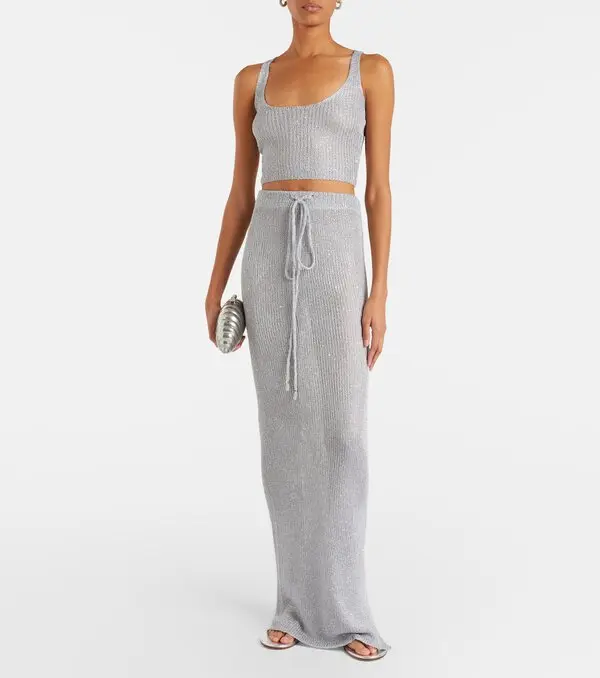 BANANHOT Alma Sequined Maxi Skirt - Silver