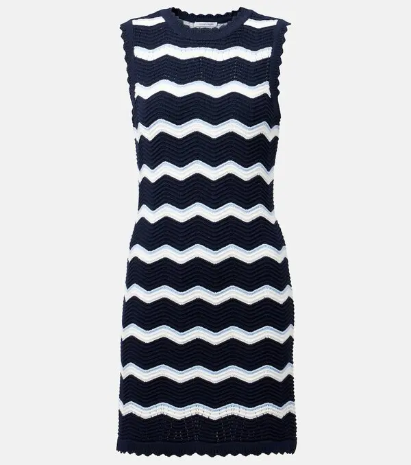 Veronica Beard Templeton Chevron Cotton-blend Minidress - Blue