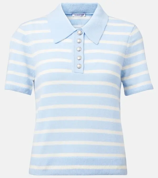 Veronica Beard Shana Striped Cashmere Polo Sweater - Blue