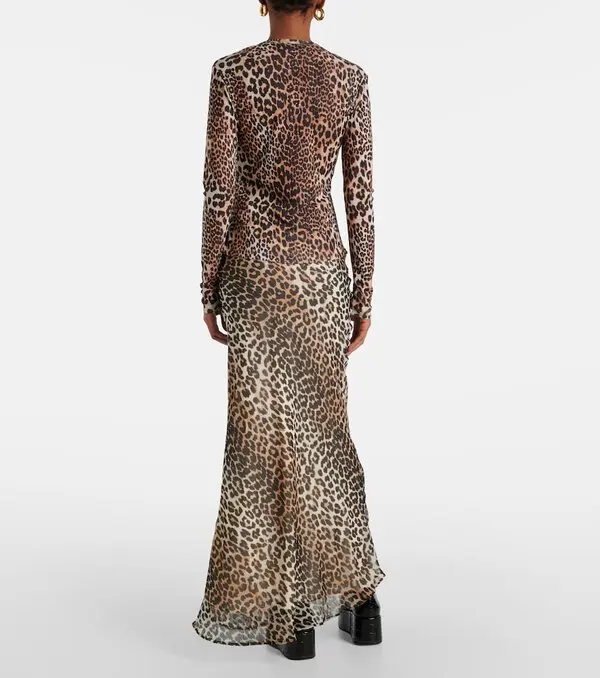 GANNI Leopard-print Mesh Top - Brown