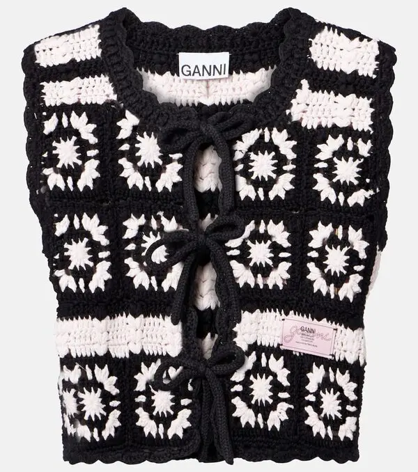 GANNI Cotton Crochet Vest - Pink