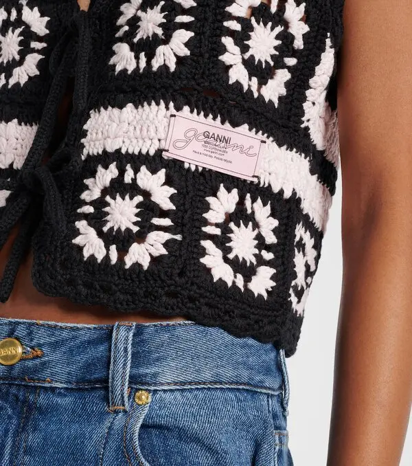 GANNI Cotton Crochet Vest - Pink
