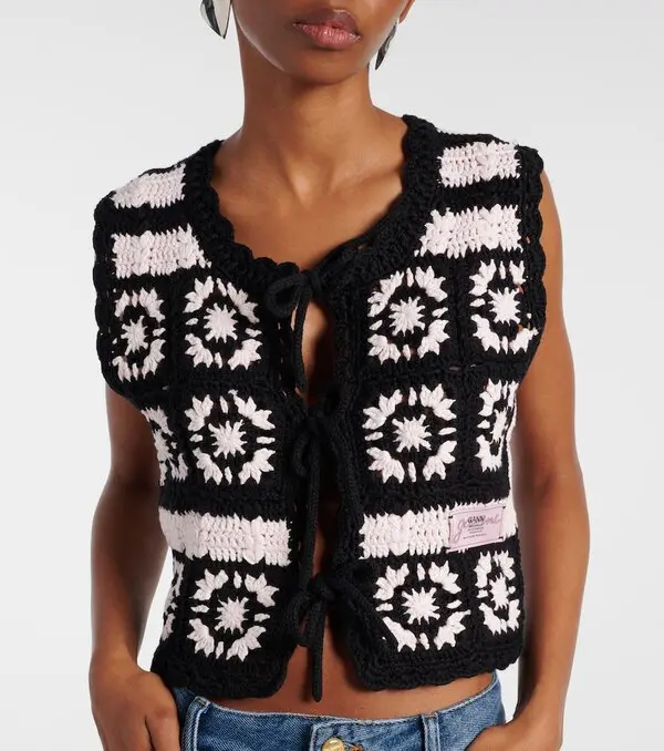 GANNI Cotton Crochet Vest - Pink