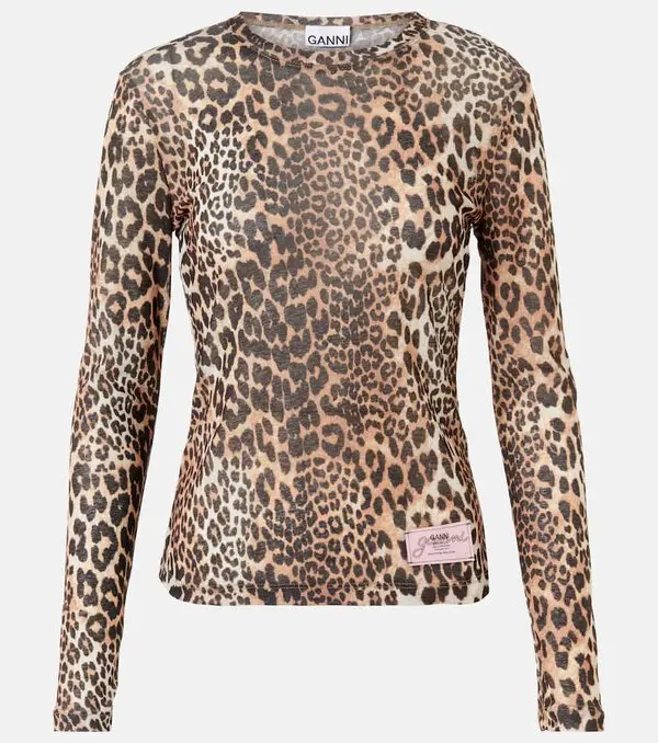GANNI Leopard-print Mesh Top