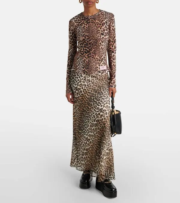 GANNI Leopard-print Mesh Top