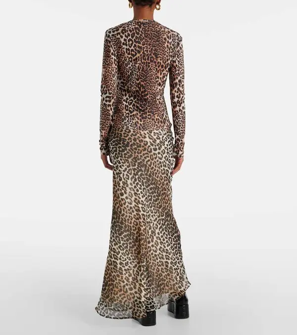 GANNI Leopard-print Mesh Top