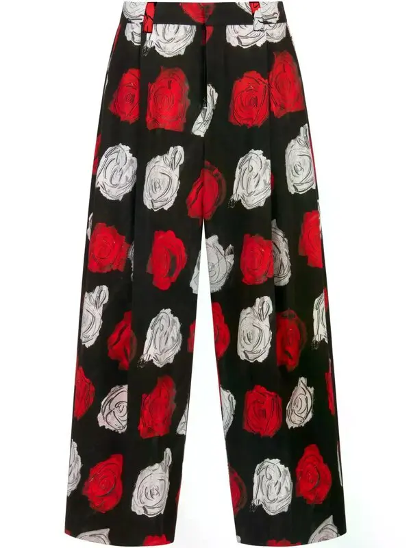 Marni Rose-print Trousers - Black