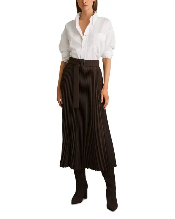 REISS Ava Pleated Midi Skirt