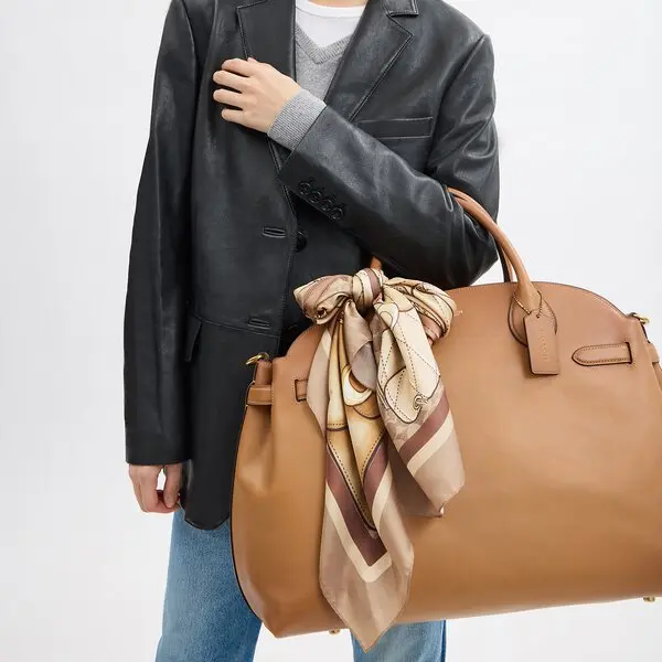 COACH Stacked Tabby Bags Print Silk Square Scarf - Tan