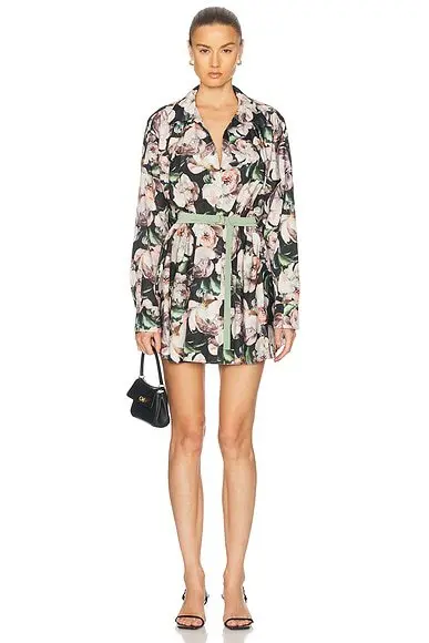 Norma Kamali Oversized Boyfriend Shirt Flared Mini Dress - Peony