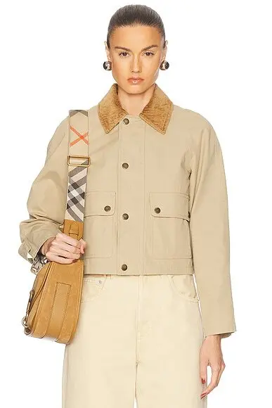 Burberry Twill Field Jacket With Corduroy Collar - Beige