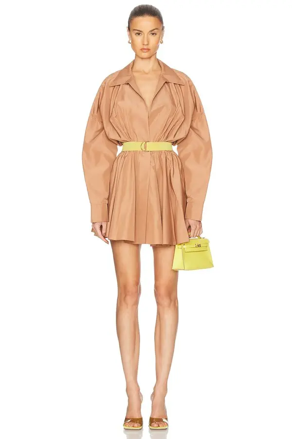 Norma Kamali Super Oversized Boyfriend Shirt Mini Dress - Cappuccino