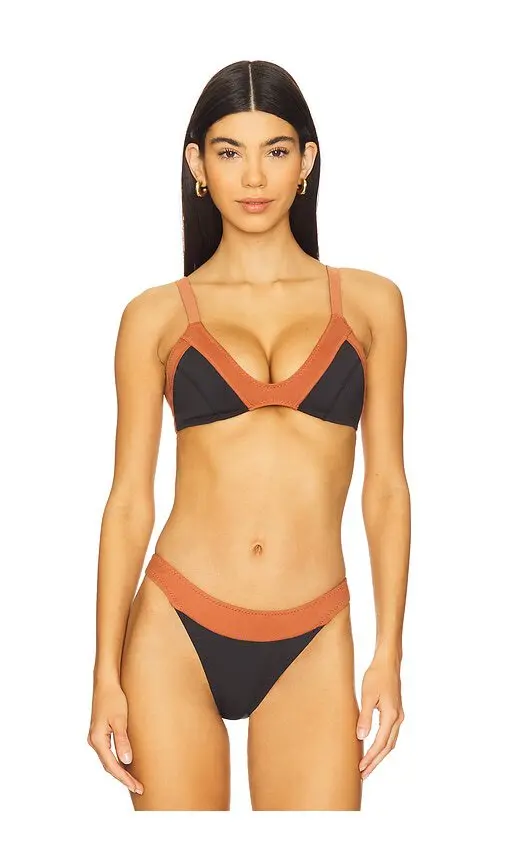 GIGI C Brett Bikini Top - Black & Cognac