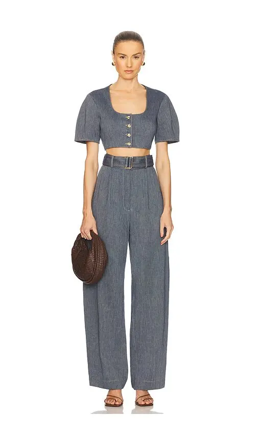 Matthew Bruch Apron Puff Sleeve Crop Top