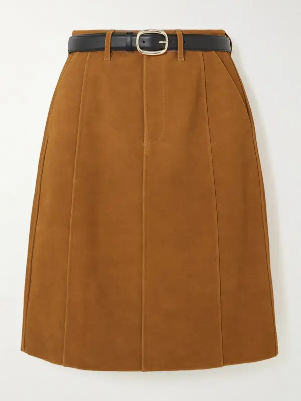 SELF-PORTRAIT Belted Paneled Suede Skirt