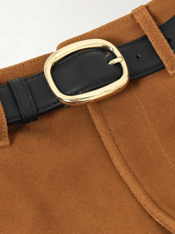 SELF-PORTRAIT Belted Paneled Suede Skirt