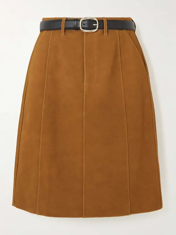 SELF-PORTRAIT Belted Paneled Suede Skirt