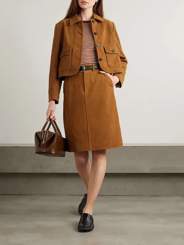 SELF-PORTRAIT Belted Paneled Suede Skirt
