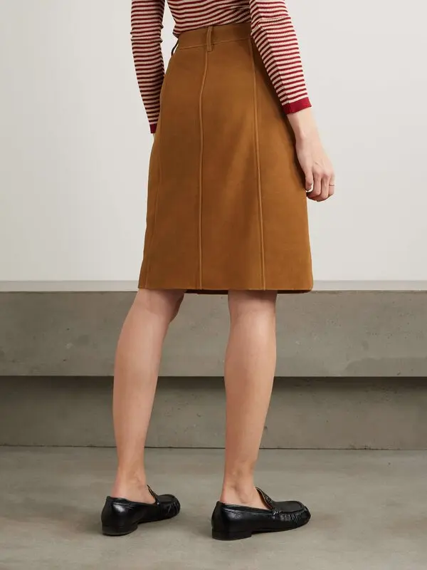 SELF-PORTRAIT Belted Paneled Suede Skirt
