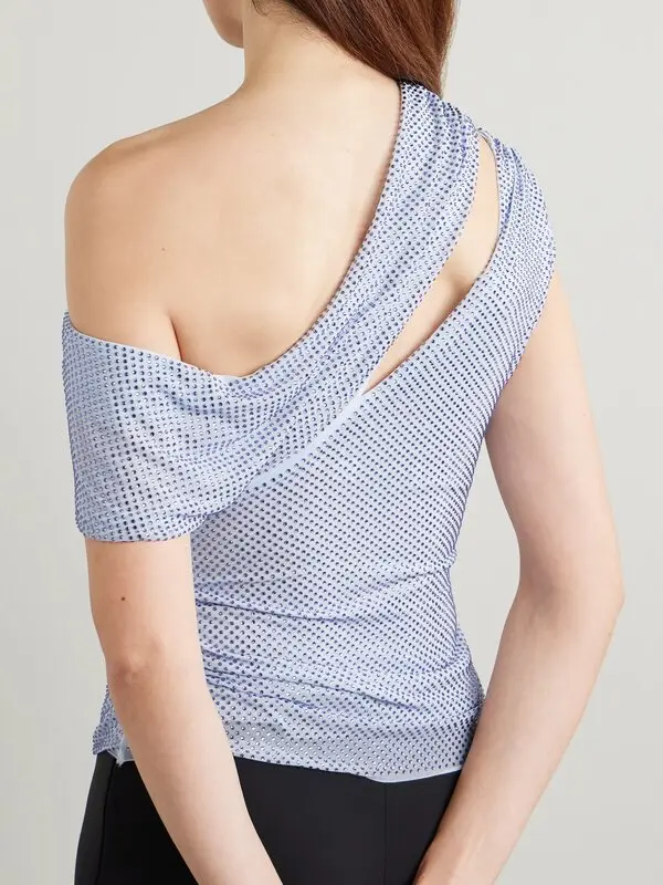 SELF-PORTRAIT One-shoulder Crystal-embellished Top