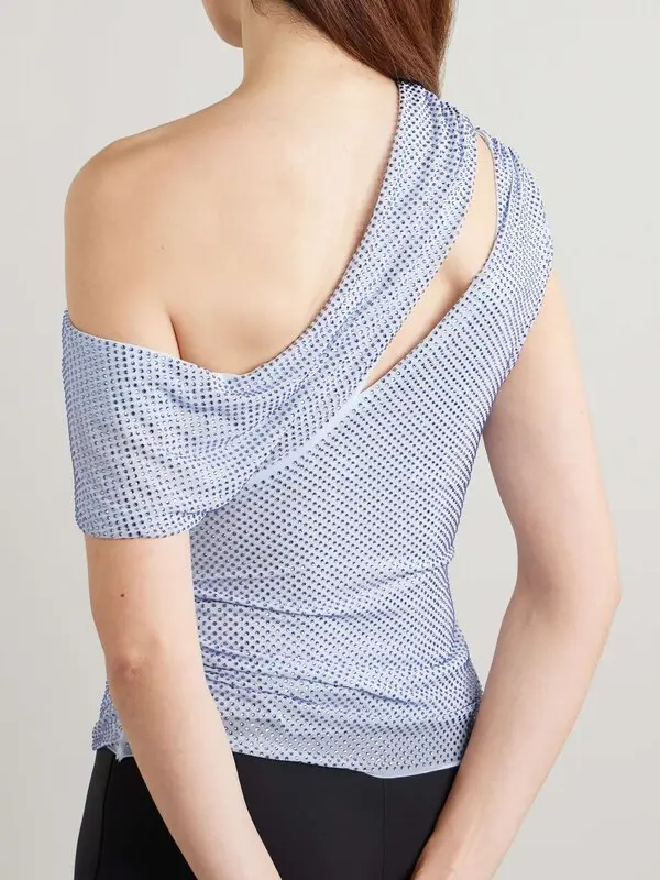 SELF-PORTRAIT One-shoulder Crystal-embellished Top