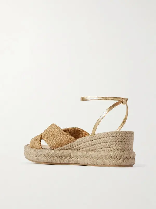 JIMMY CHOO Aella 60 Raffia-jacquard Wedge Sandals - Gold
