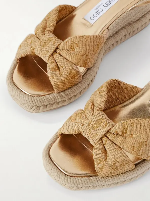 JIMMY CHOO Aella 60 Raffia-jacquard Wedge Sandals - Gold