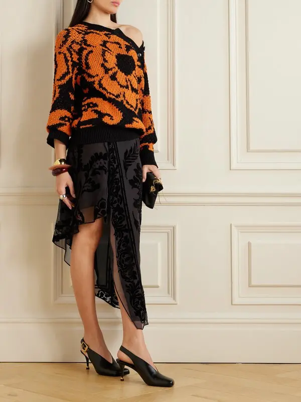 Etro Asymmetric Devoré-velvet Wrap Skirt