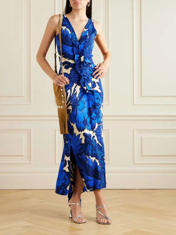 etro asymmetric dress ETRO Asymmetric Tulle Midi Dress With Placed Floral Print | Black