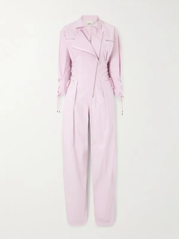 Isabel Marant Irianna Lace-up Pleated Cotton-canvas Jumpsuit - Pink