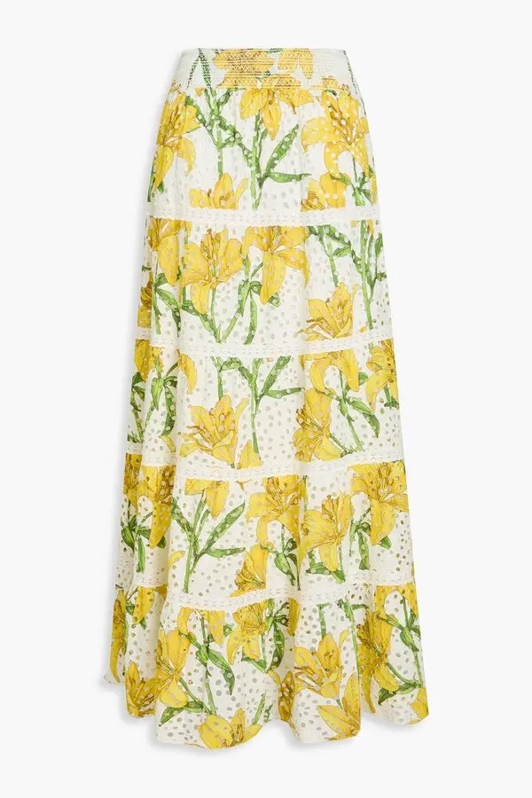 Alice + Olivia Aisha Floral-print Broderie Anglaise Maxi Skirt - Yellow