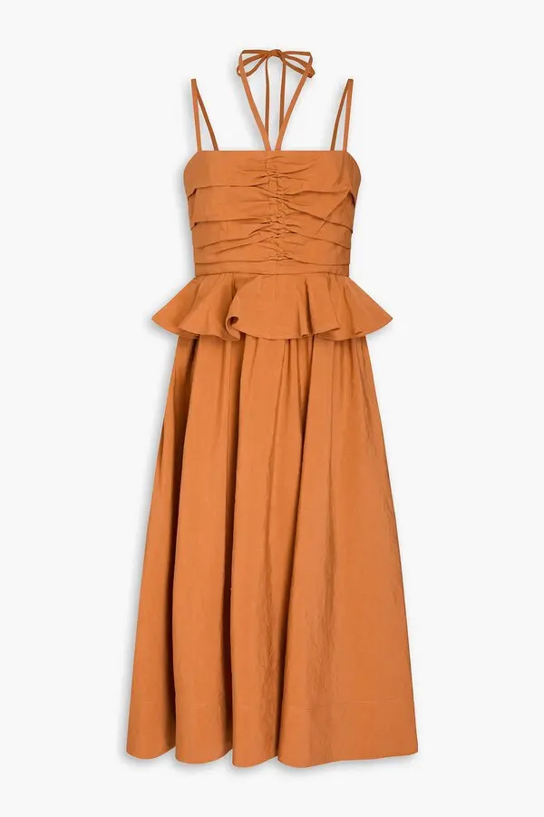 Ulla Johnson Anastasia Ruched Midi Dress - Tan