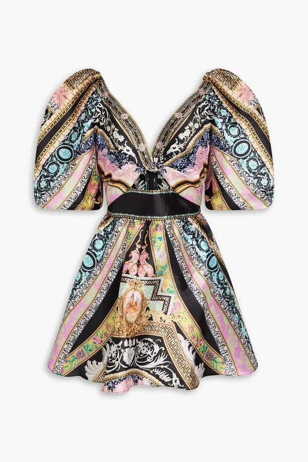 Camilla Embellished Twisted Printed Mini Dress